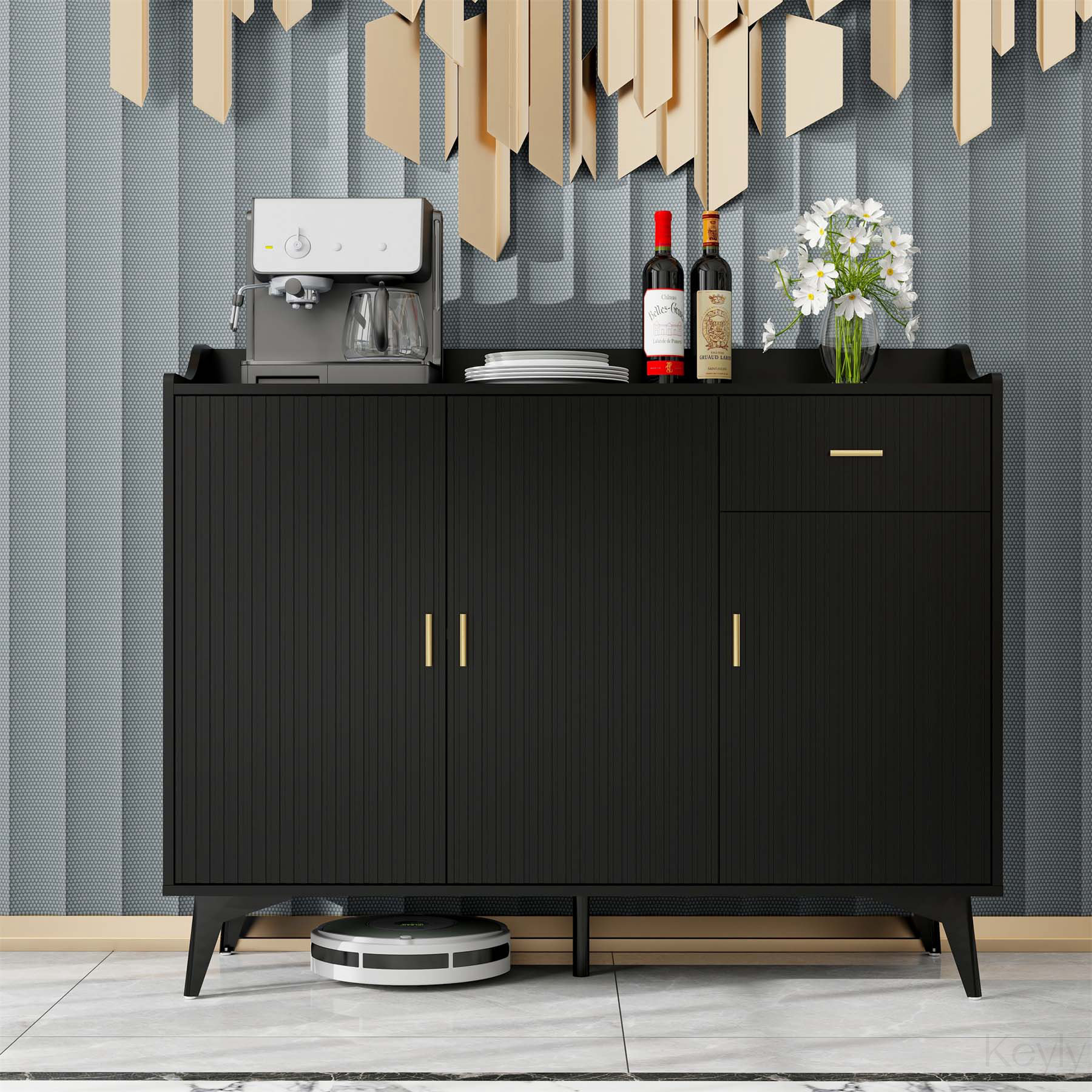 George Oliver Kenlyn 47.24" W 3 Doors 1 Drawer Modern Blister Plastic Side Cabinet, Sideboard ...